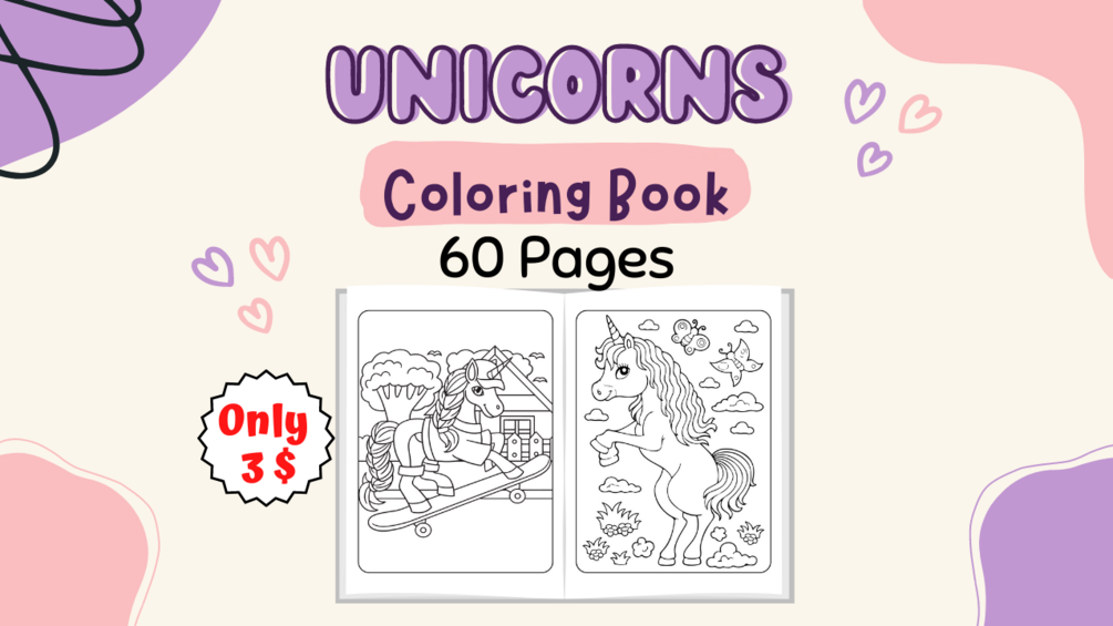 Unicorn Coloring Book for Kids , 60 fun coloring sheets of unicorns