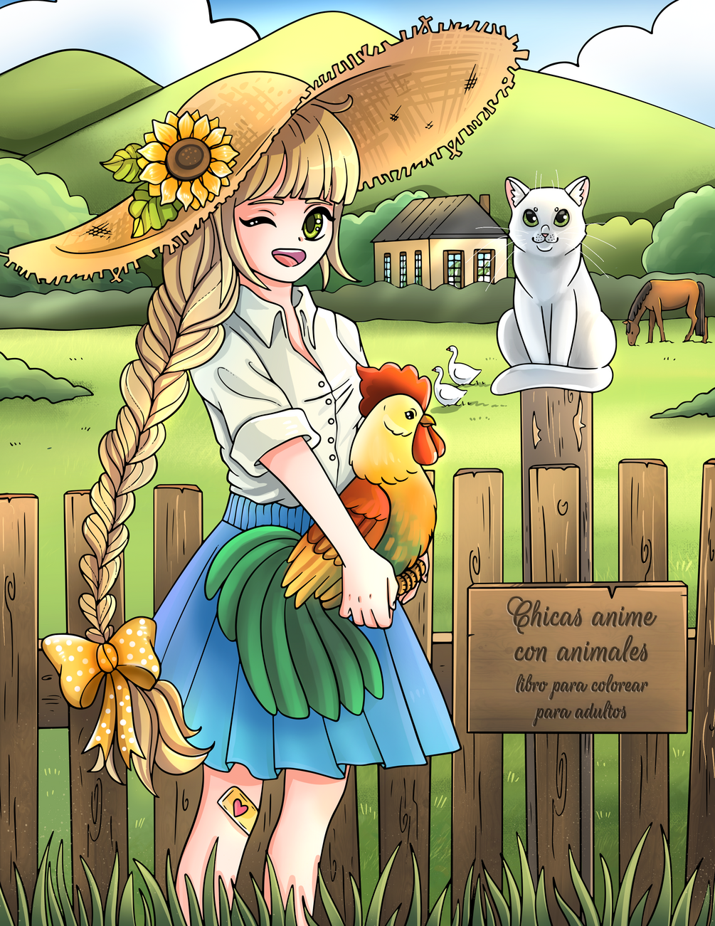 Chicas anime con animales libro para colorear para adultos