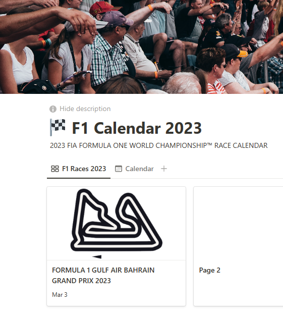 F1 Calendar 2023 Notion Template