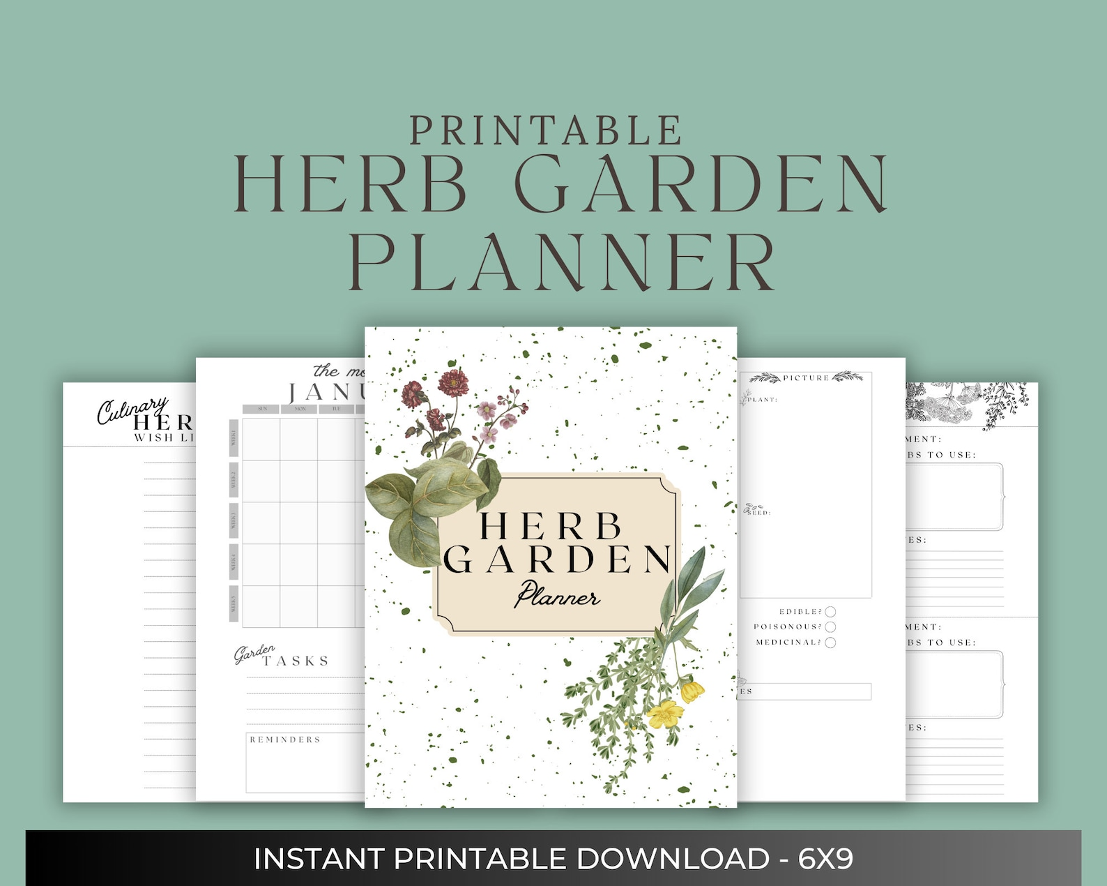Herb Garden Planner PDF, Medicinal Herb, Printable Planner,Digital Planner