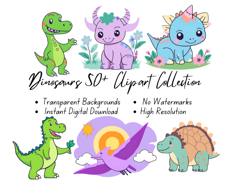 Dinosaurs 50+ Clipart Collection | High-Resolution Digital Printables ...