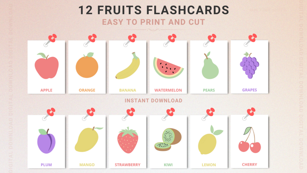 FREE Fruits Flash Cards - Set of 12