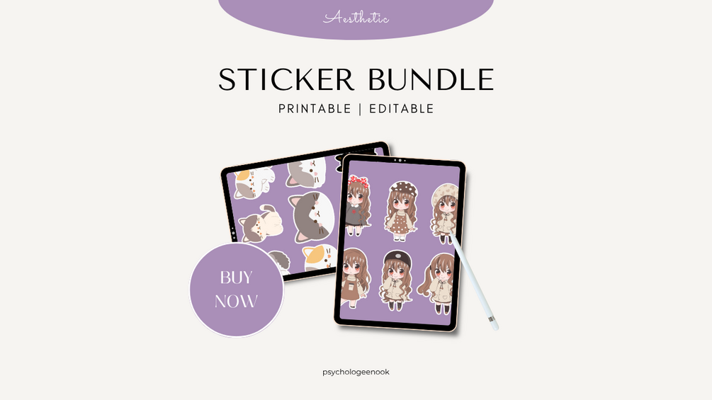 PRINTABLE AND EDITABLE AESTHETIC STICKER BUNDLE | PSYCHOLOGEE NOOK