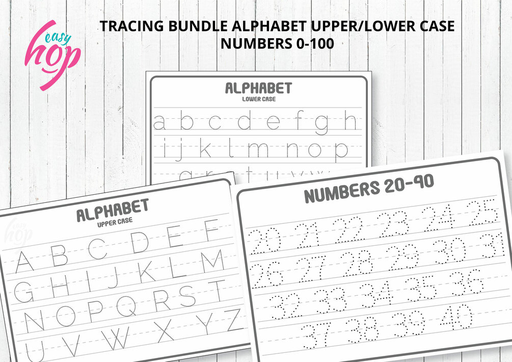 TRACING WORKSHEETS PRINTABLES ALPHABET TRACING UPPER/LOWER CASE NUMBERS ...