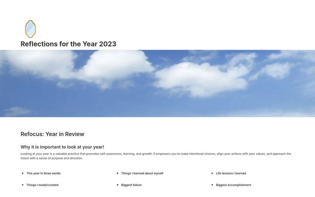 Reflection of the Year Notion Template