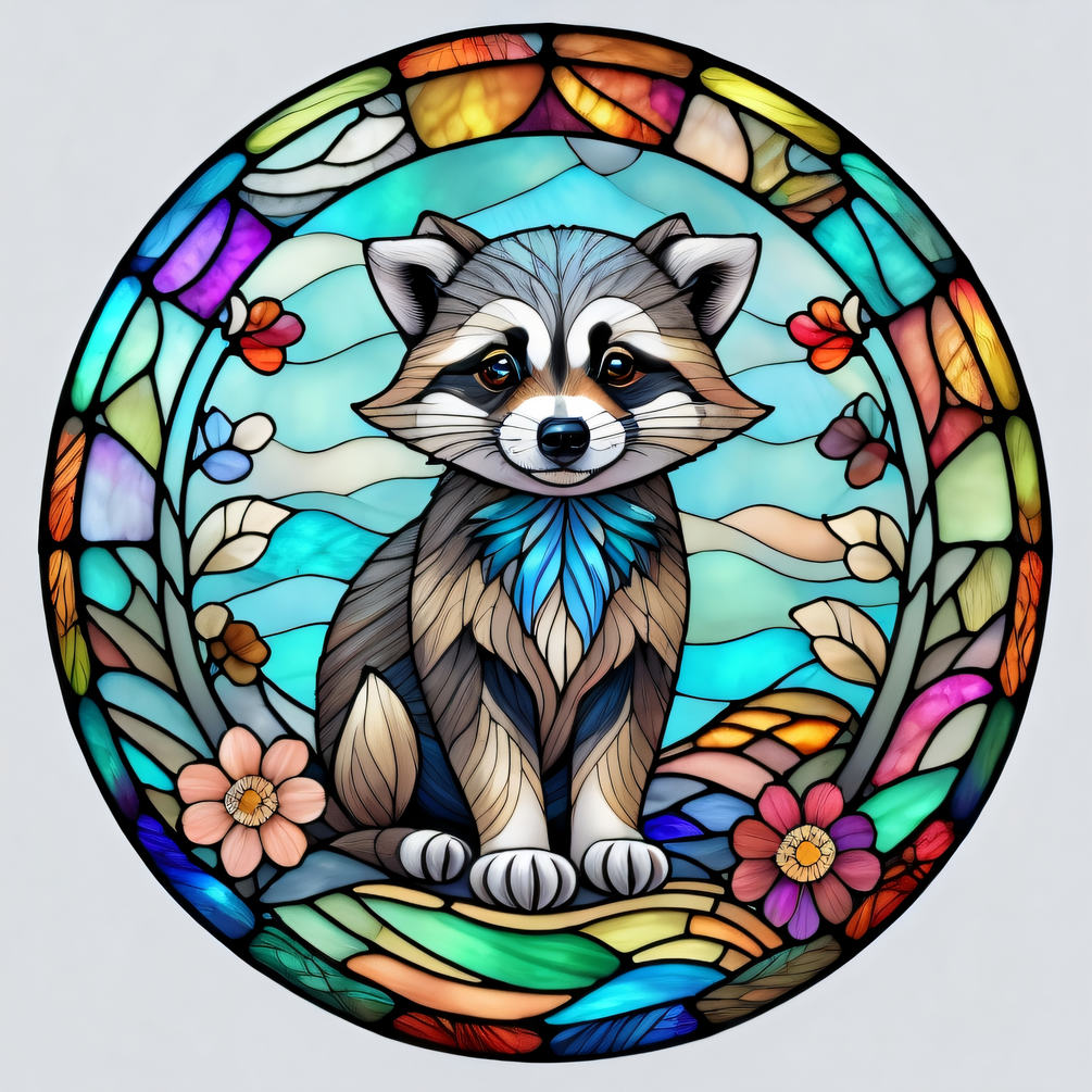 Tainted glass baby raccoon