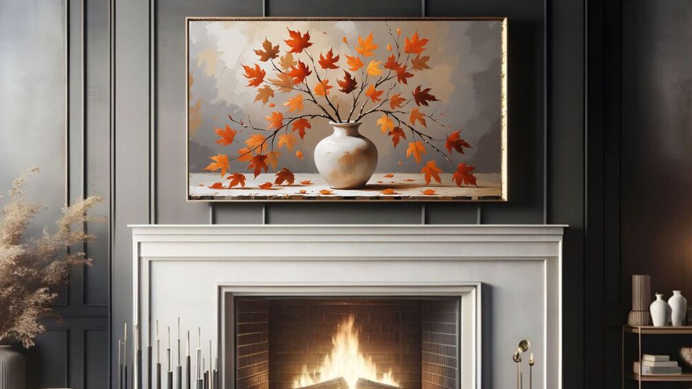 Autumn Still Life Art for Samsung Frame TV – Rustic Fall Leaves in Vase ...