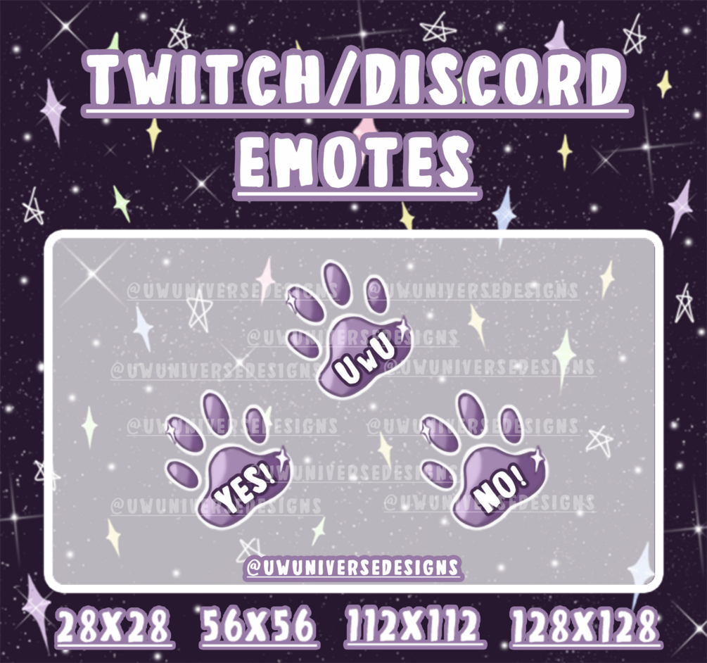 Set of 3 Cute Purple Pawprint Text Emotes