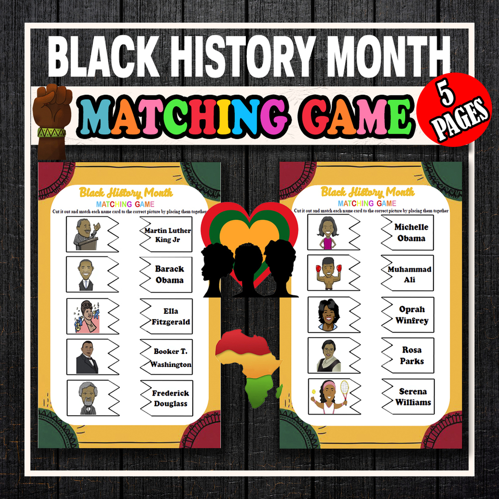 Black History Month Famous Chracters Matching Game for Kindergarten - 8th