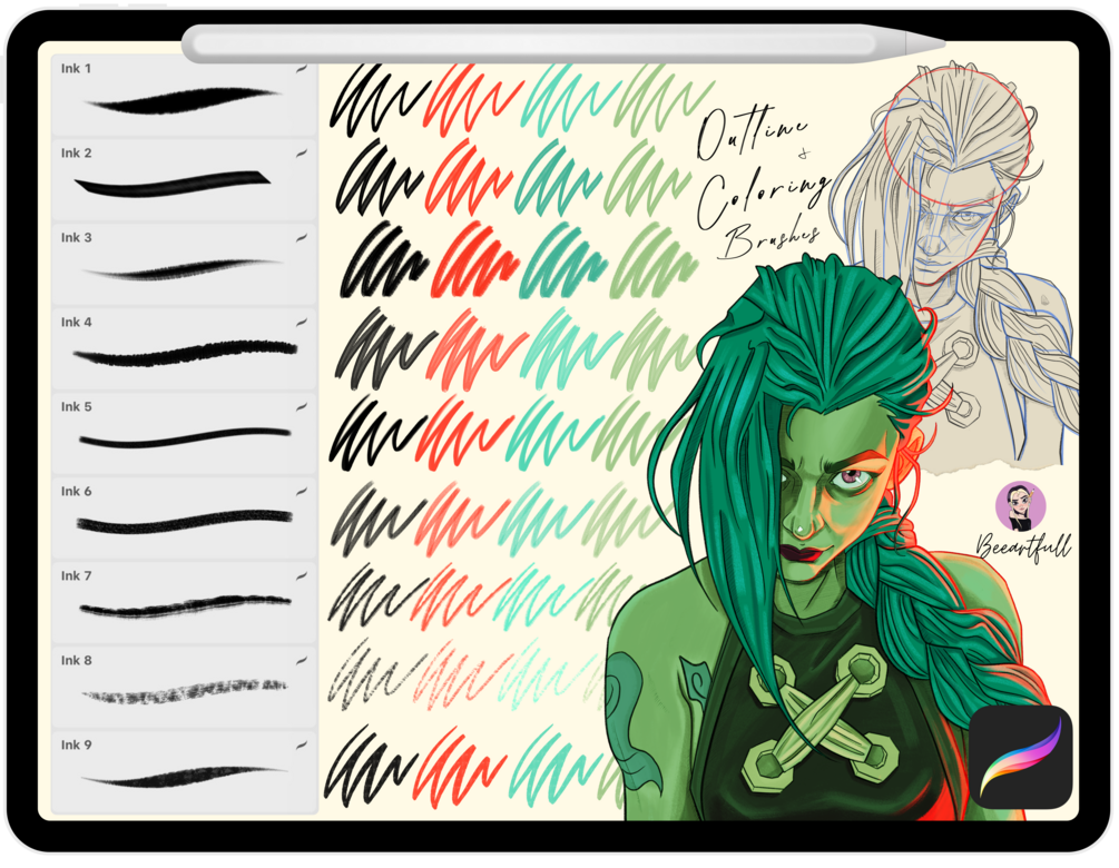 Outline & Coloring Brushes For Procreate By Beeartfull
