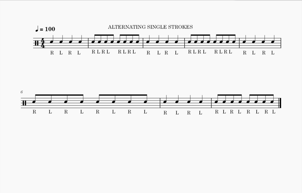 Snare warm up with Singles, Doubles and Paradiddles