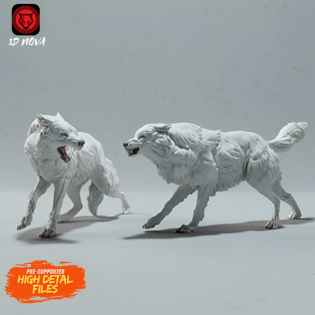 Polar wolves fighting Stl Model