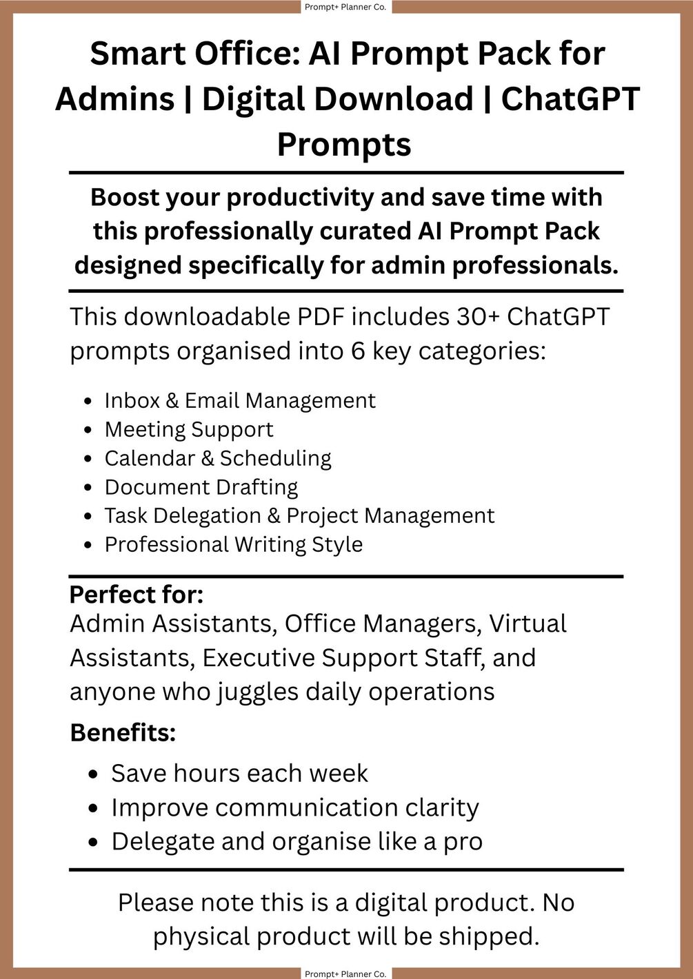 Smart Office: AI Prompt Pack for Admin | Digital Download | ChatGPT Prompts