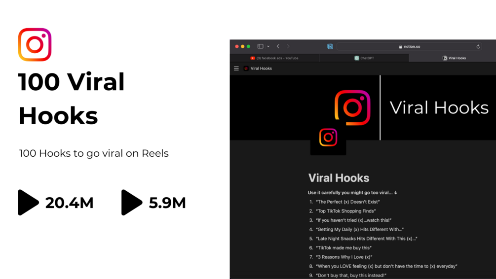 Viral Hooks | 100 Hooks to go viral on Instagram Reels