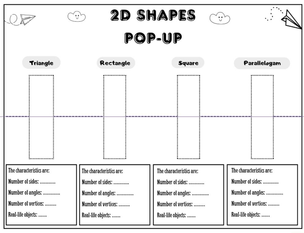 CurioMath: 2D Shapes Pop-Up Worksheet for Kids (English Version)