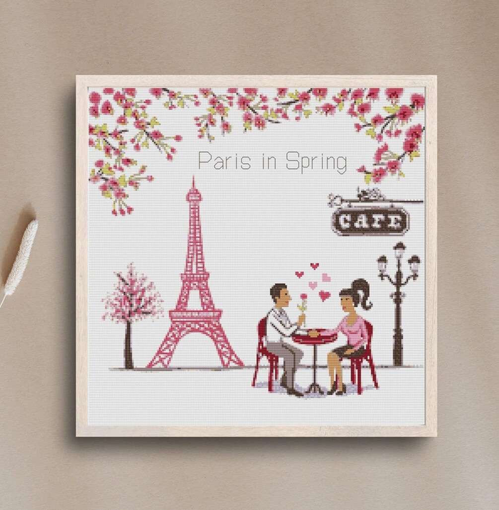 Cross stitch pattern Paris in Spring, Embroidery Paris, Eiffel Tower ...