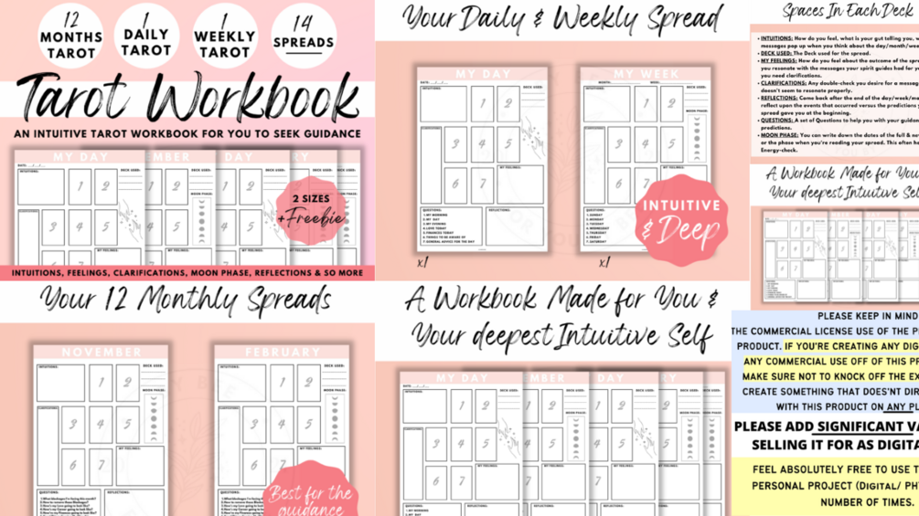 Tarot Workbook, Tarot Spreads, Tarot PDF