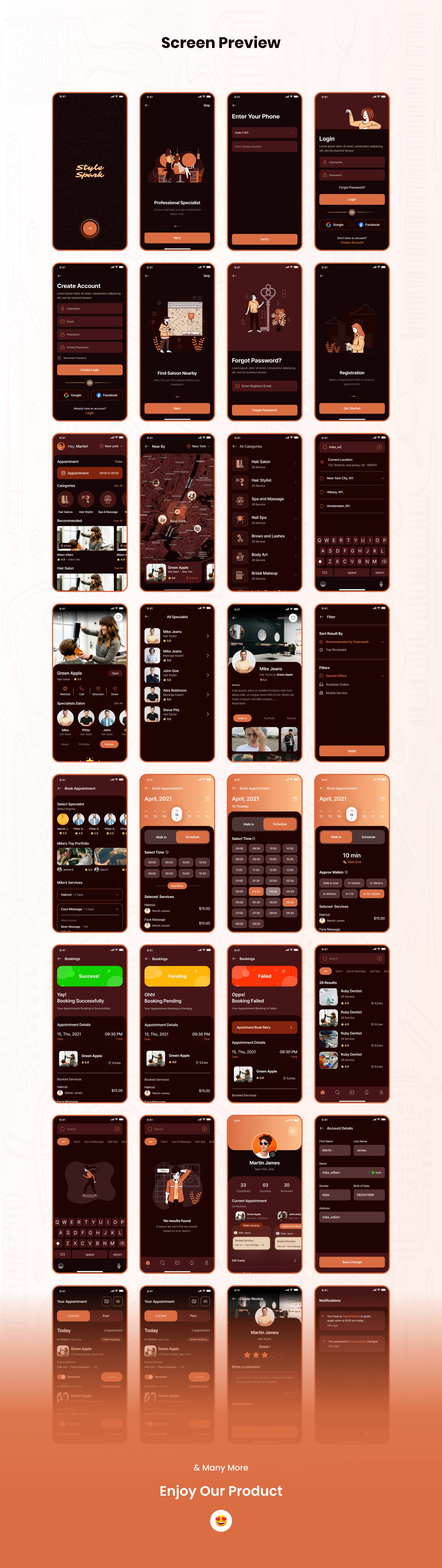 Style Spark Salon Booking App UI Kit