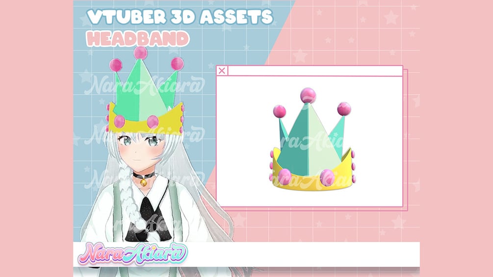 3D Vtuber Assets Green Crown Headband Vroid Commission, 3D assets ready ...