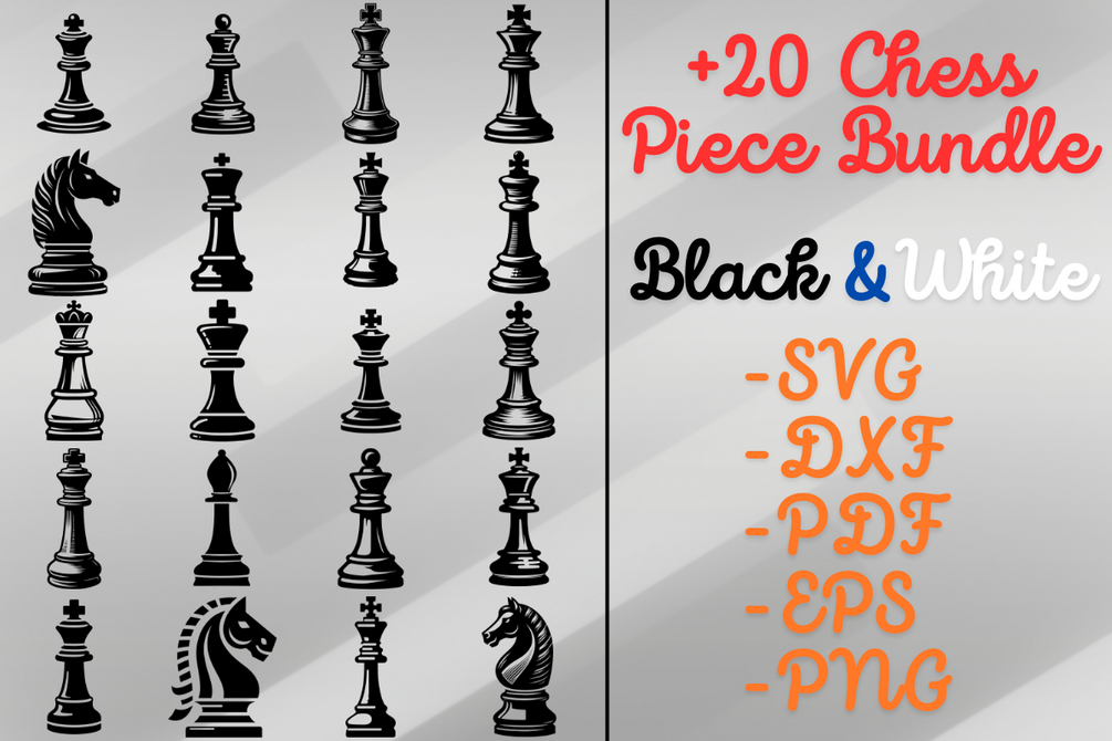 20 Chess Piece SVG-DXF-PDF-EPS-PNG Bundle
