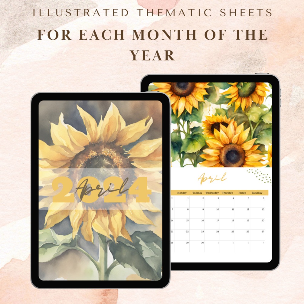 DIGITAL PLANNER 2024 Illustrated - With dates! / Theme: Flowers