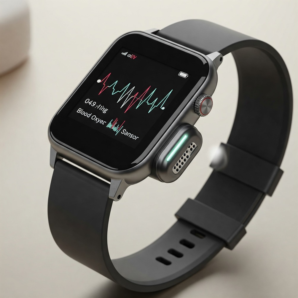 A smartwatch with a built-in blood oxygen sensor.
