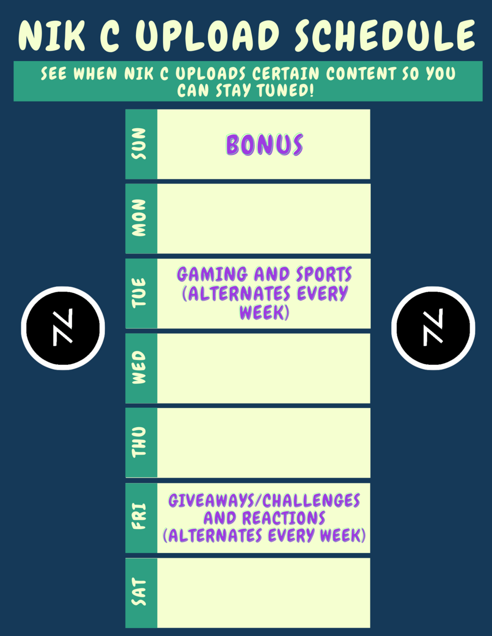 Nik C Upload Schedule