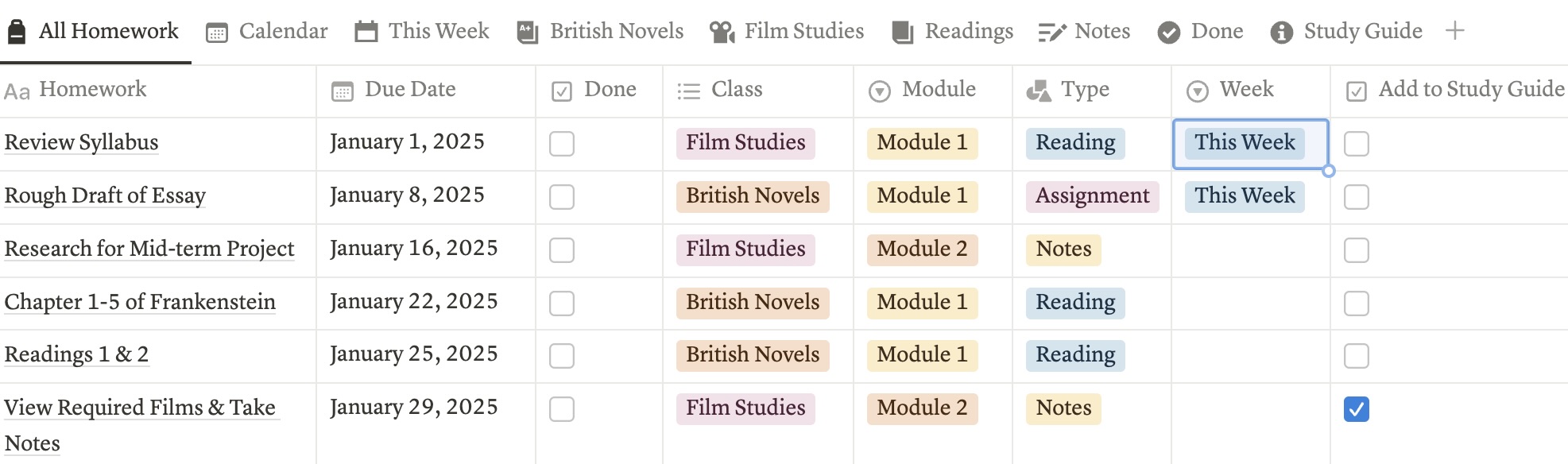 Assignment Tracker | Notion Template | Homework Tracker for College ...
