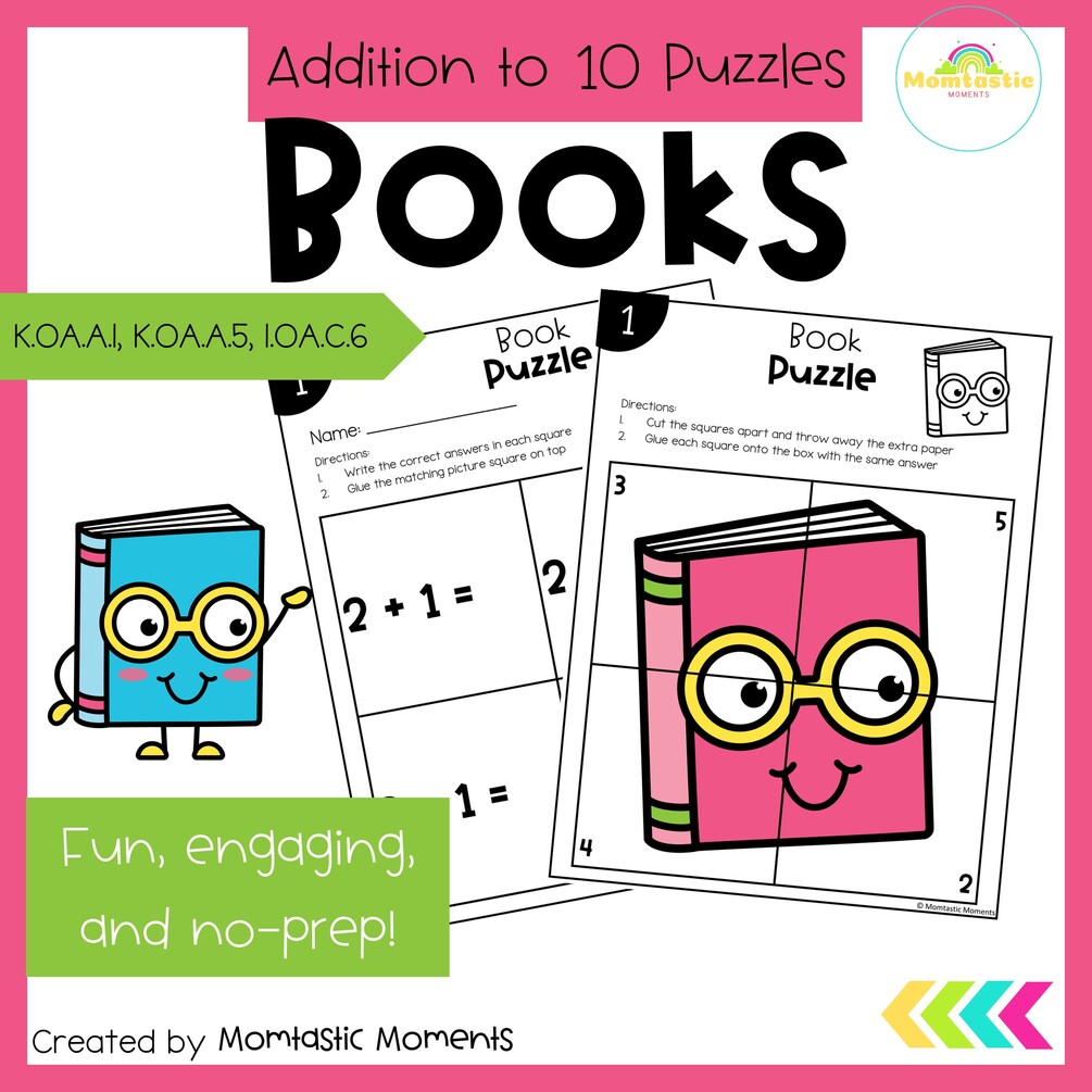 Addition within 10 Book Themed Puzzle Mats