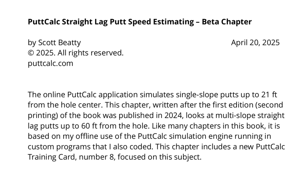 Beta chapter: Speed Estimating for Straight Lag Putts, with new ...