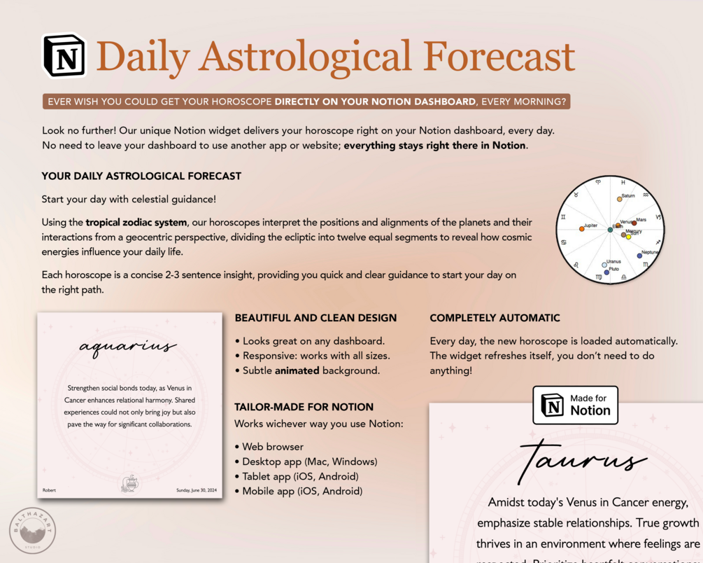 Daily Zodiac Horoscope Add-on for Notion: Astrology Insights right on ...