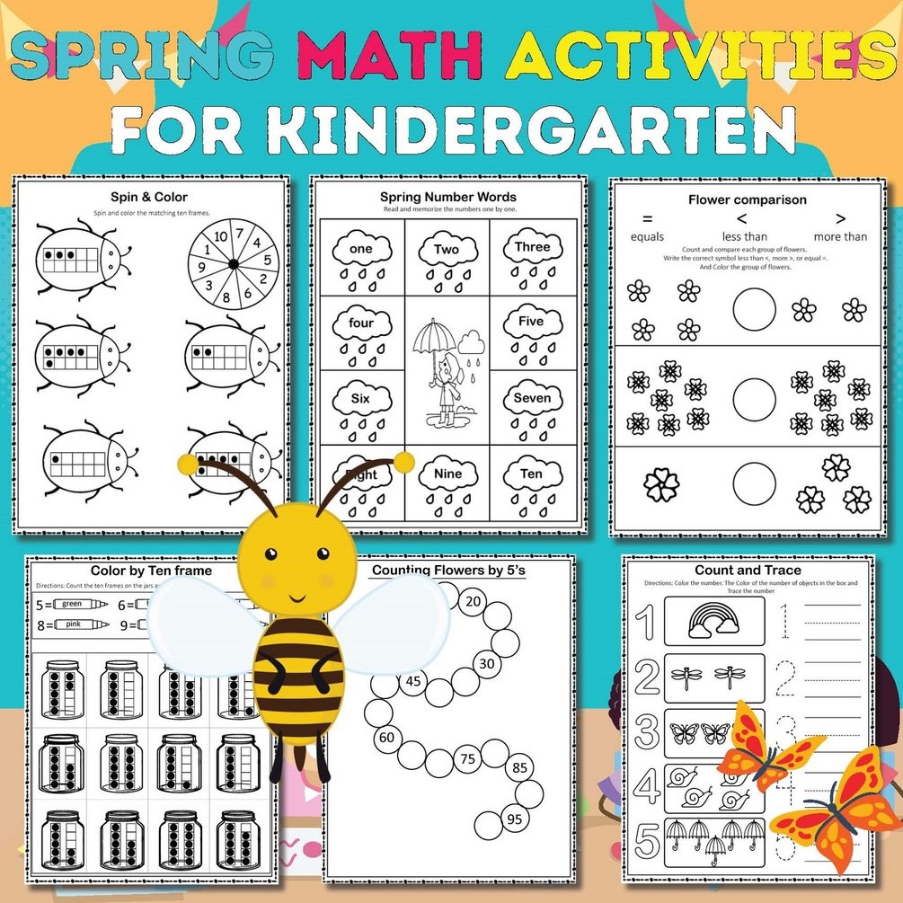 Kindergarten Spring Workbook: Activity Coloring, Math, Spin & Color ...