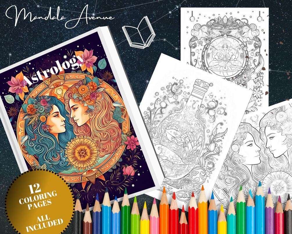 Delicate Astrology Coloring Book, Adults + kids- Instant Download ...