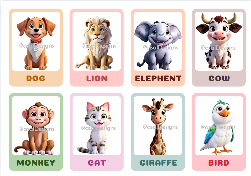 Educational Flashcards -Animals Name