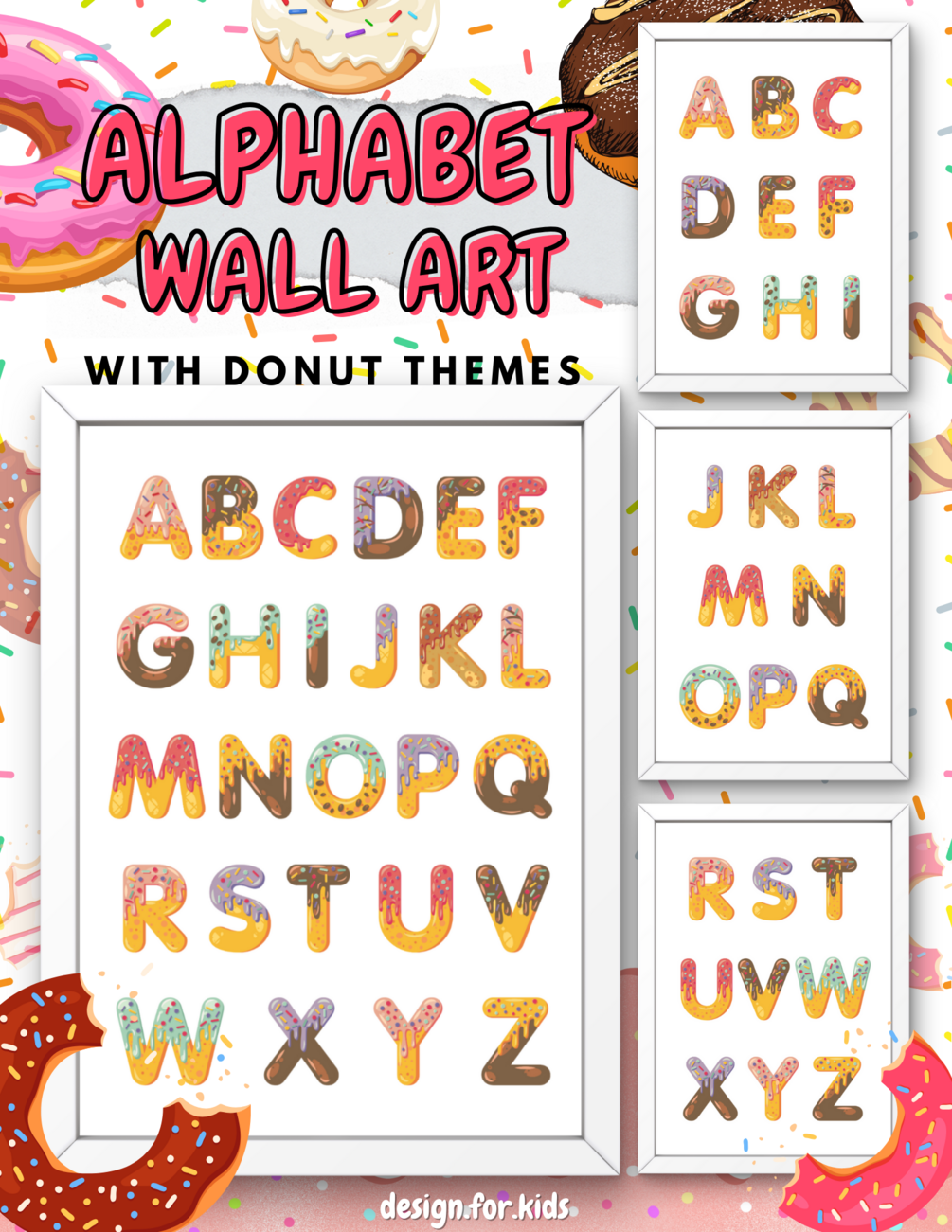 4 Alphabet Wall Art with Donut Themes for Kids