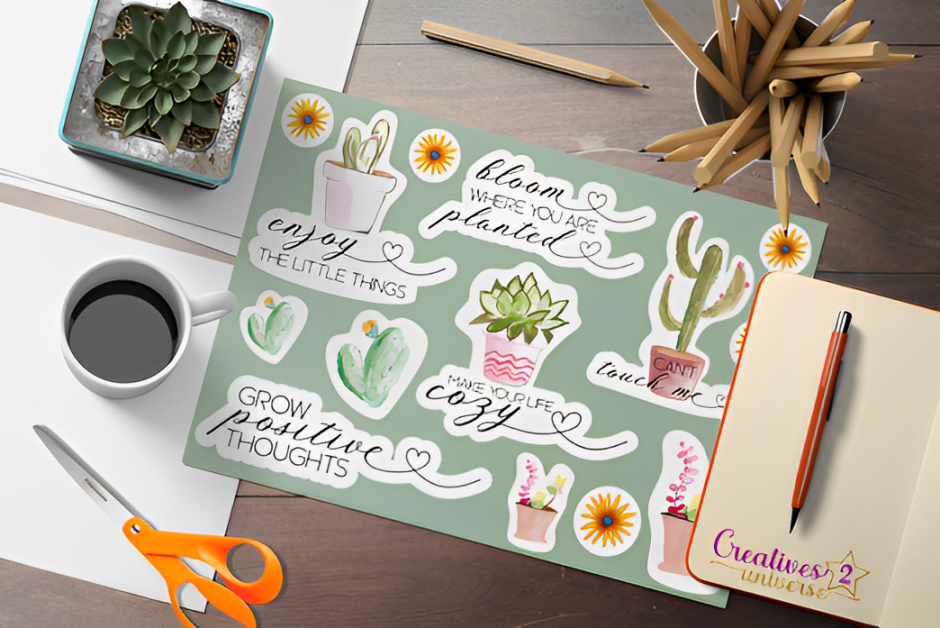 Stickers with Flowers and Phrases