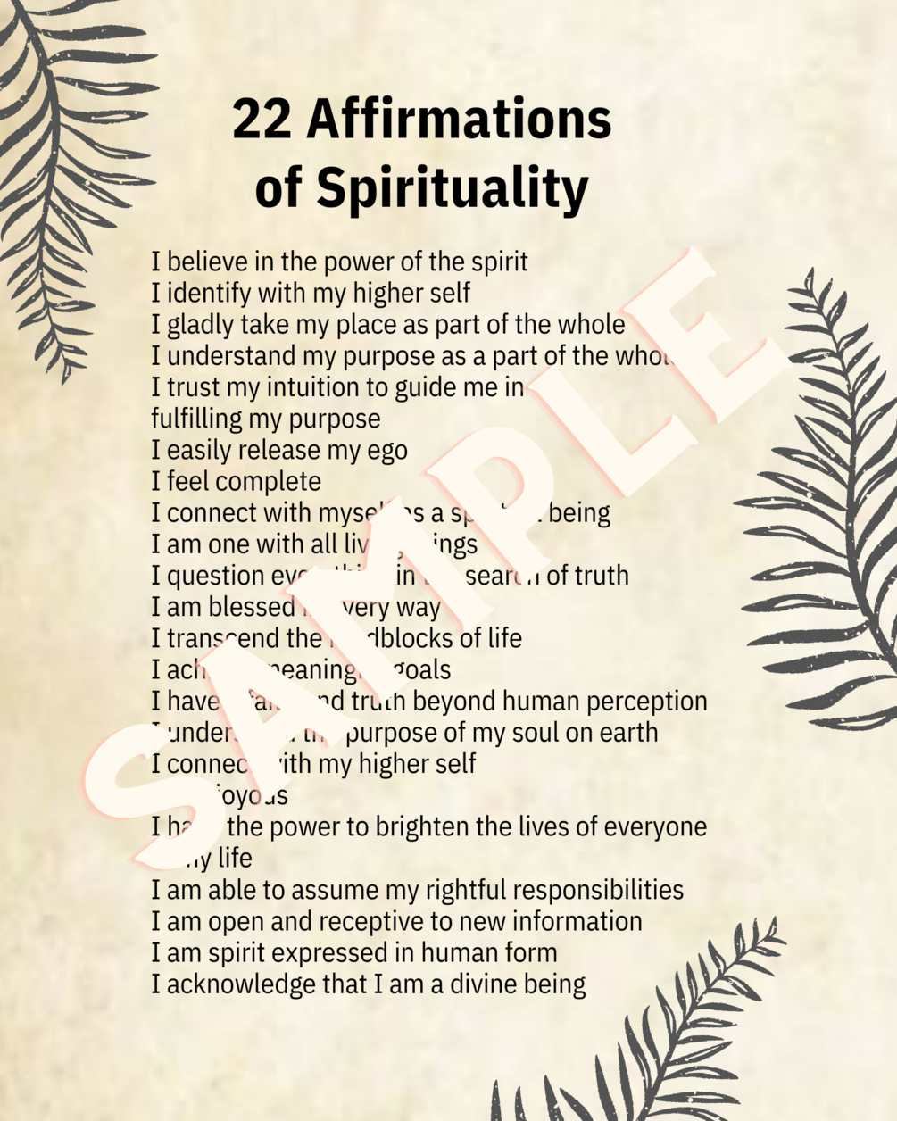 22 Positive Affirmations of Spirituality - Instant Download Printable