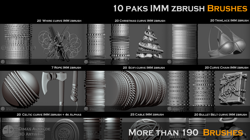 10 Packs IMM ZBRUSH Brushes {More than 190 Brushes} (Blender)