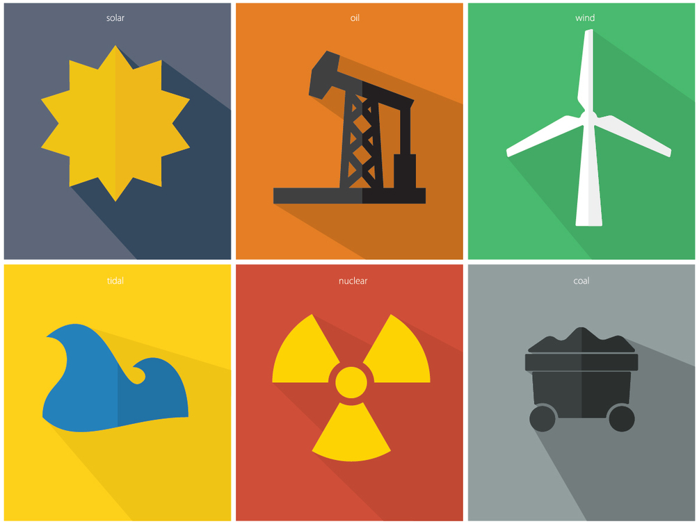 6 Energy Essentials Vector Icons in a Flat Style