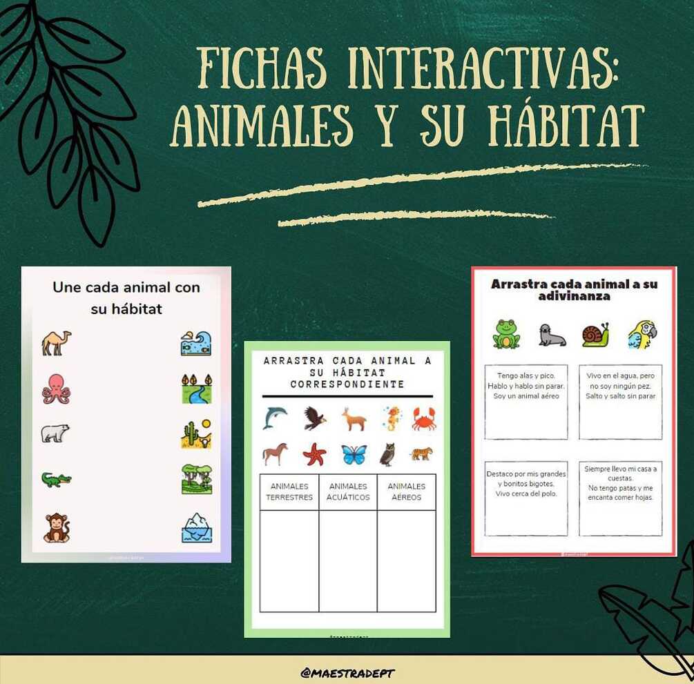 LOS ANIMALES Y SU HÁBITAT - 3 FICHAS INTERACTIVAS @maestradept