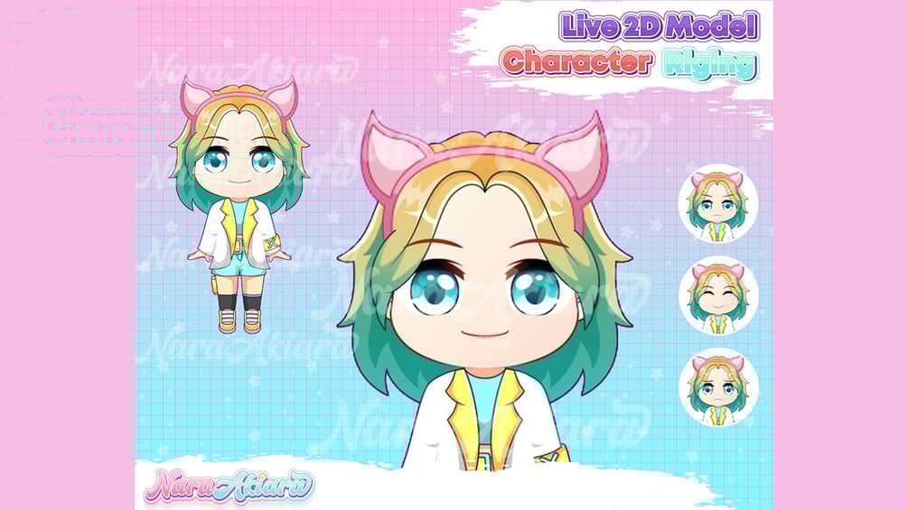 Vtuber Model and Rigging Chibi Girl with Hair Band Premade, Live2d ...