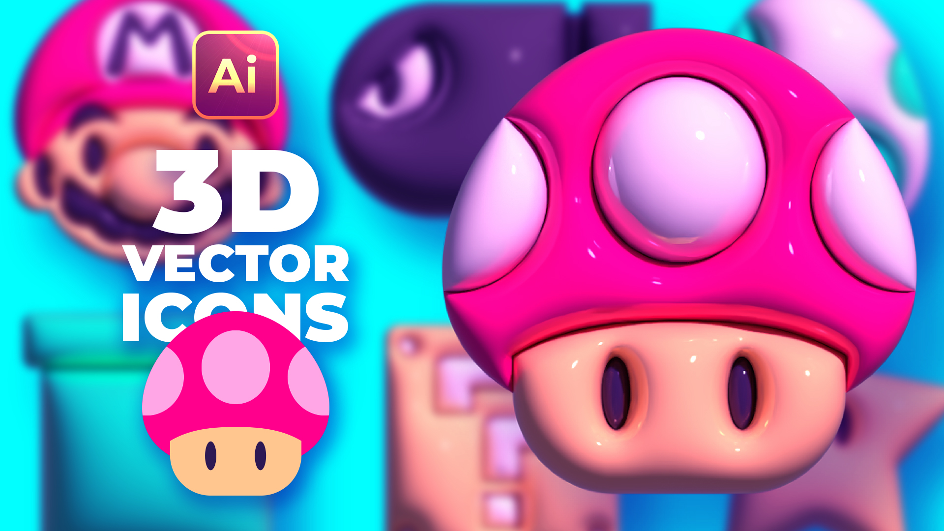 Super Mario 3D Vector Icons - Video + Source File - Fernando Nunes