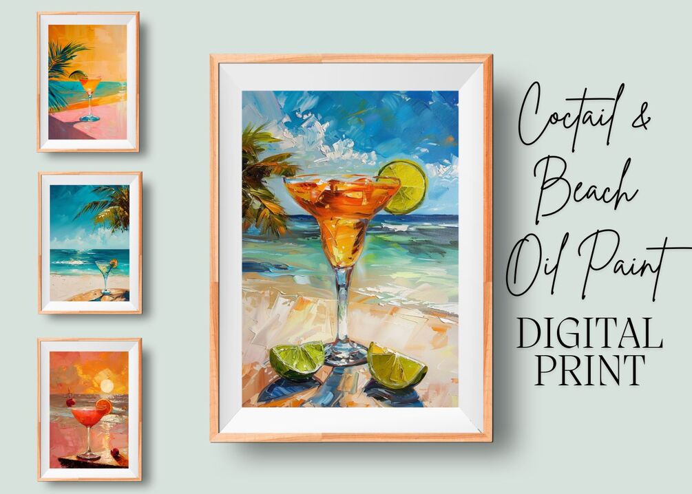 Coctail & Beach Oil Paint Digital Print Pack