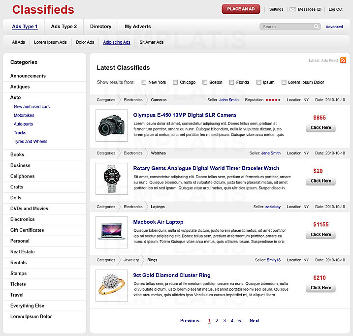 Classified ads PSD template