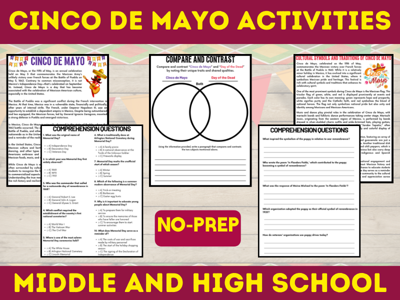 Cinco de Mayo Reading and Activities Puzzles for middle and high school ...