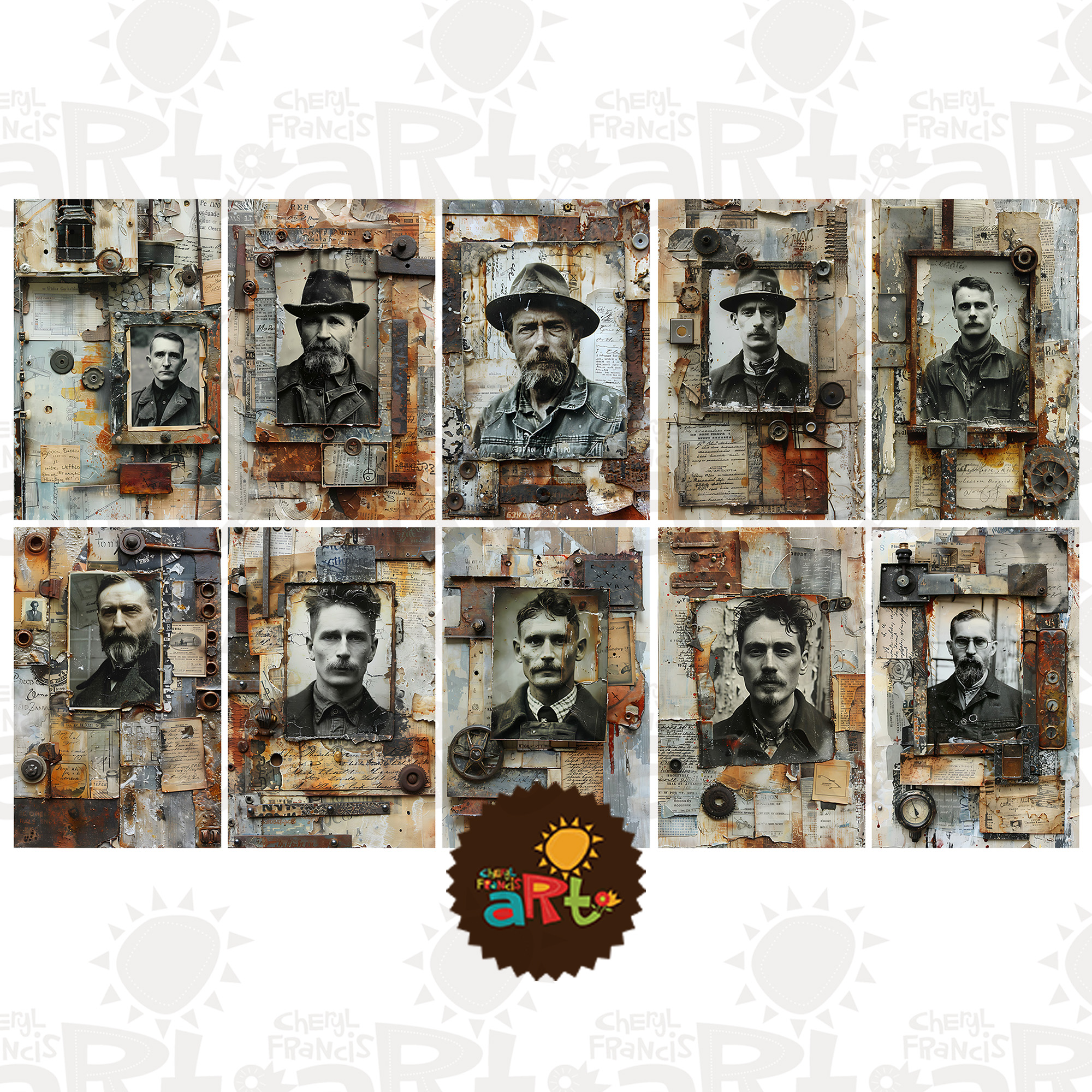20 pc Assemblage of Manly Man Collage Portrait Printable Junk Journal ...
