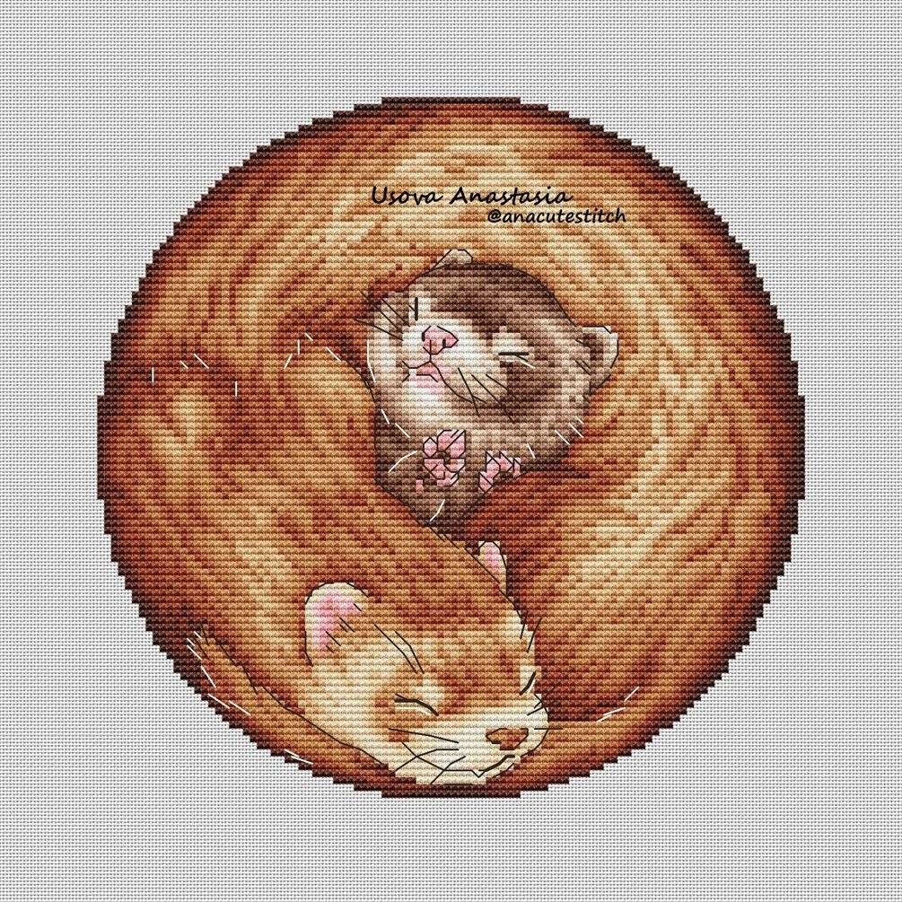 Digital Cross Stitch Pattern "Ferret roll"