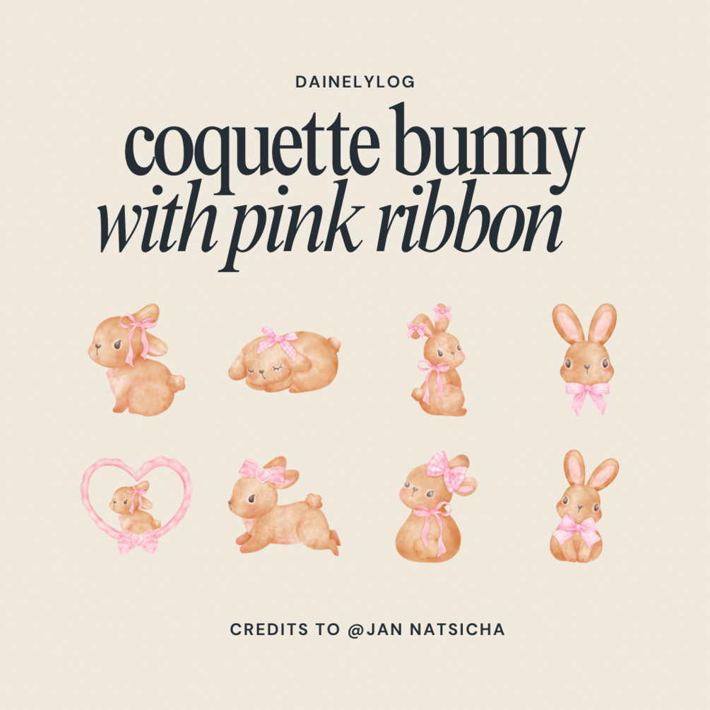 downloadable sticker | coquette bunny with pink ribbon