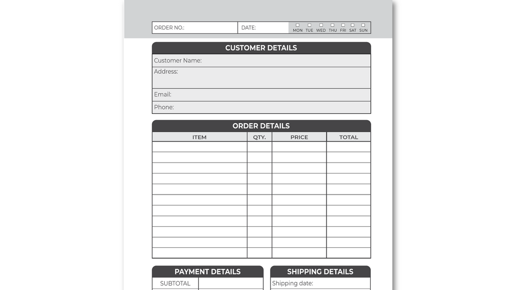 Sales Order Log Book Interior (SMALL Size)