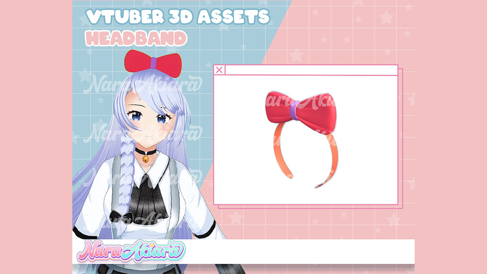 3D Vtuber Assets Charming Red Ribbon Headband Vroid Commission, 3D ...